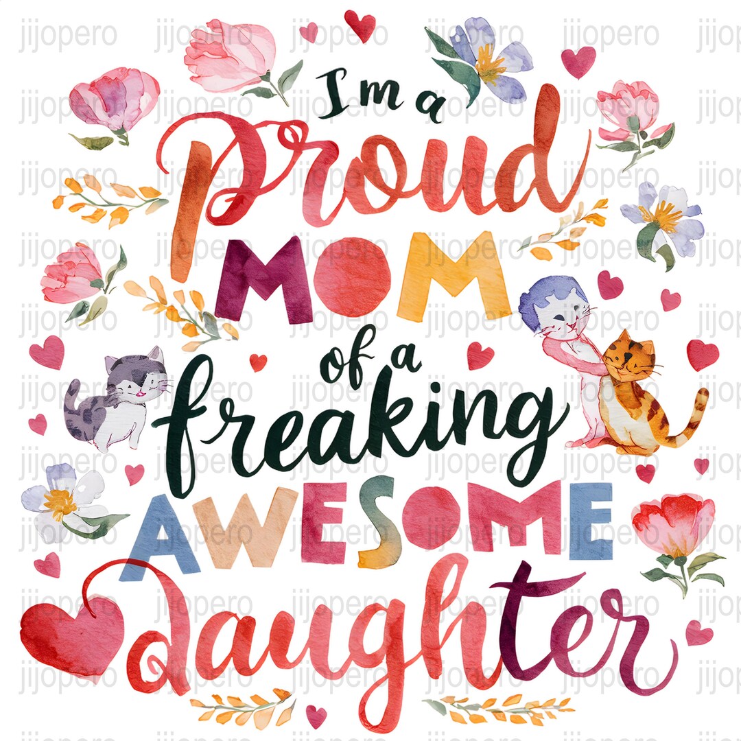 Proud Mom Printable Art, Watercolor Floral PNG, Mother's Day Digital ...