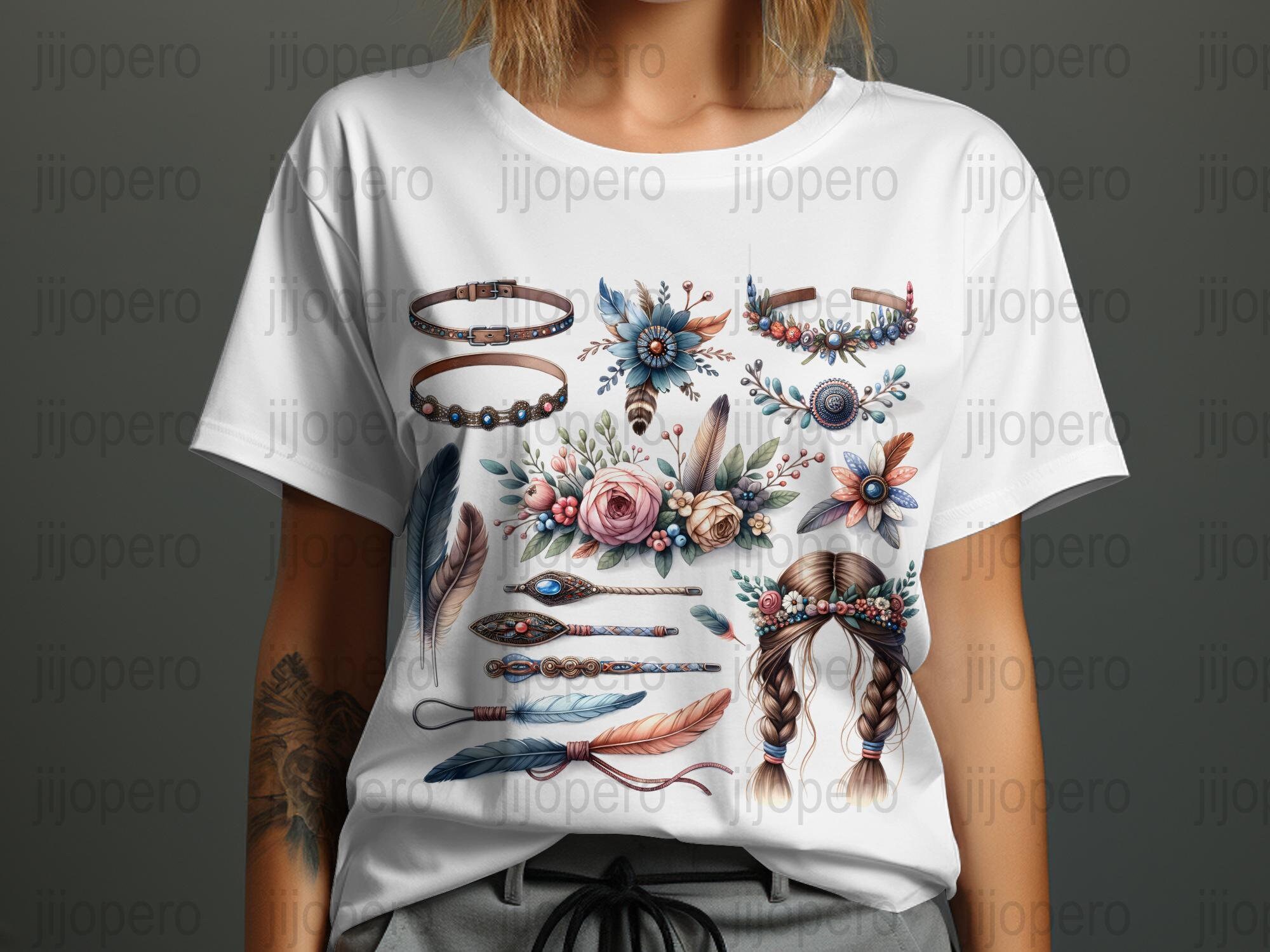 Boho Chic Digital Clipart Bundle, PNG Flowers Feathers Belts, Printable ...