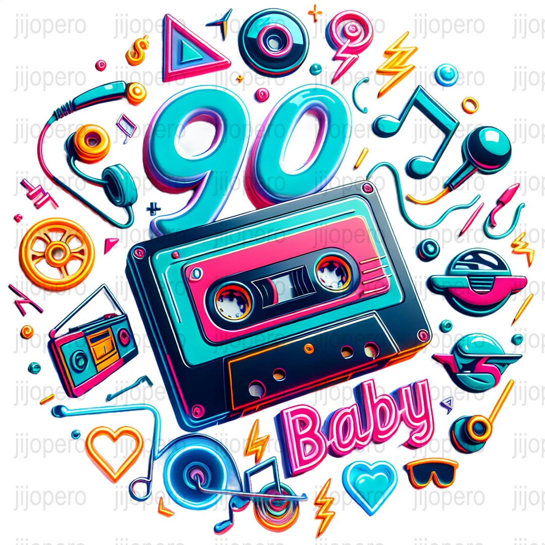 90s Retro Music Cassette Tape PNG, Digital Download, Neon Colors ...