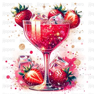 Strawberry Cocktail Digital Art PNG, Sparkling Drink Printable ...