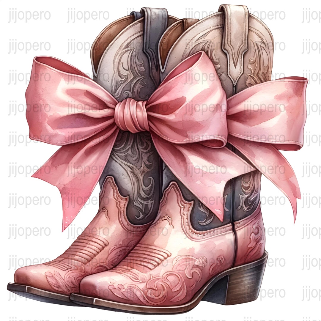 Pink Bow Cowgirl Boots PNG, Western Clipart, Digital Download, Rustic ...