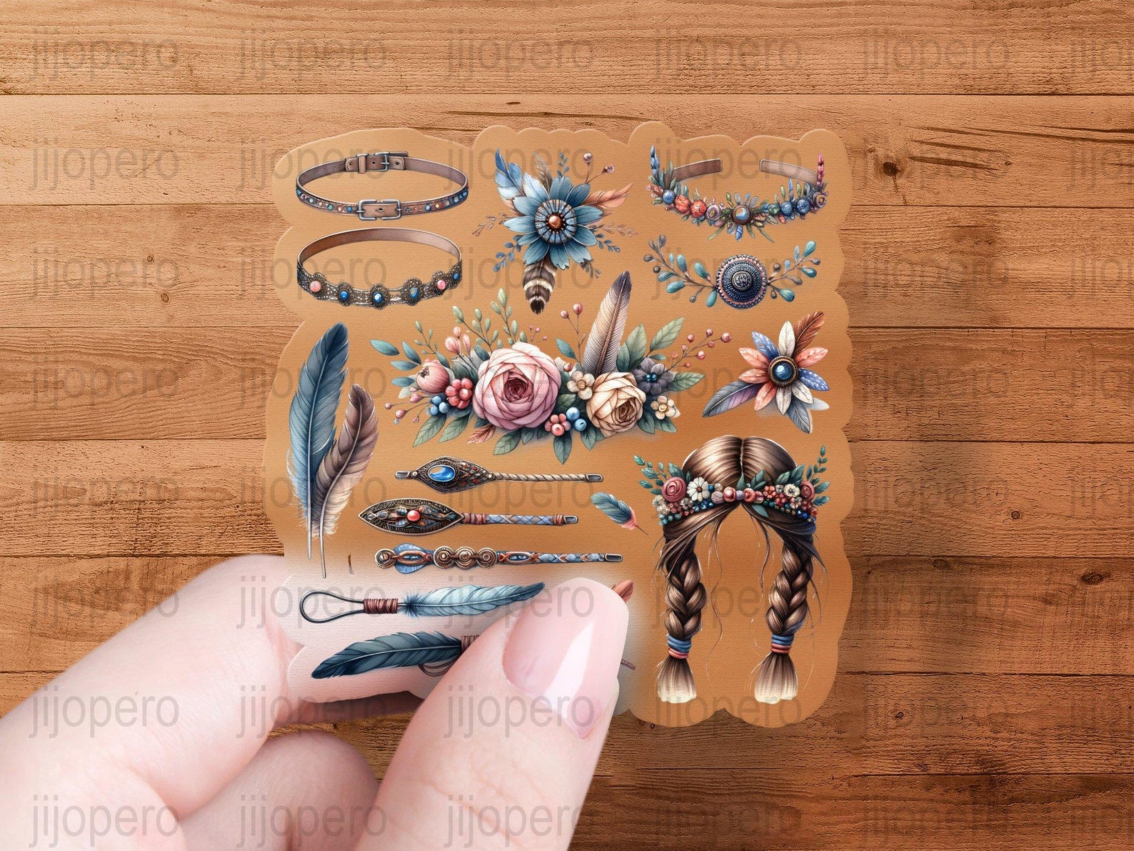 Boho Chic Digital Clipart Bundle, PNG Flowers Feathers Belts, Printable ...