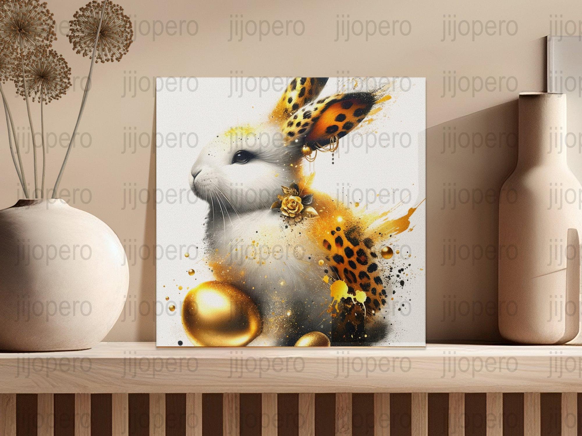 Abstract Rabbit Art PNG, Digital Download, Gold Splash Bunny Print ...
