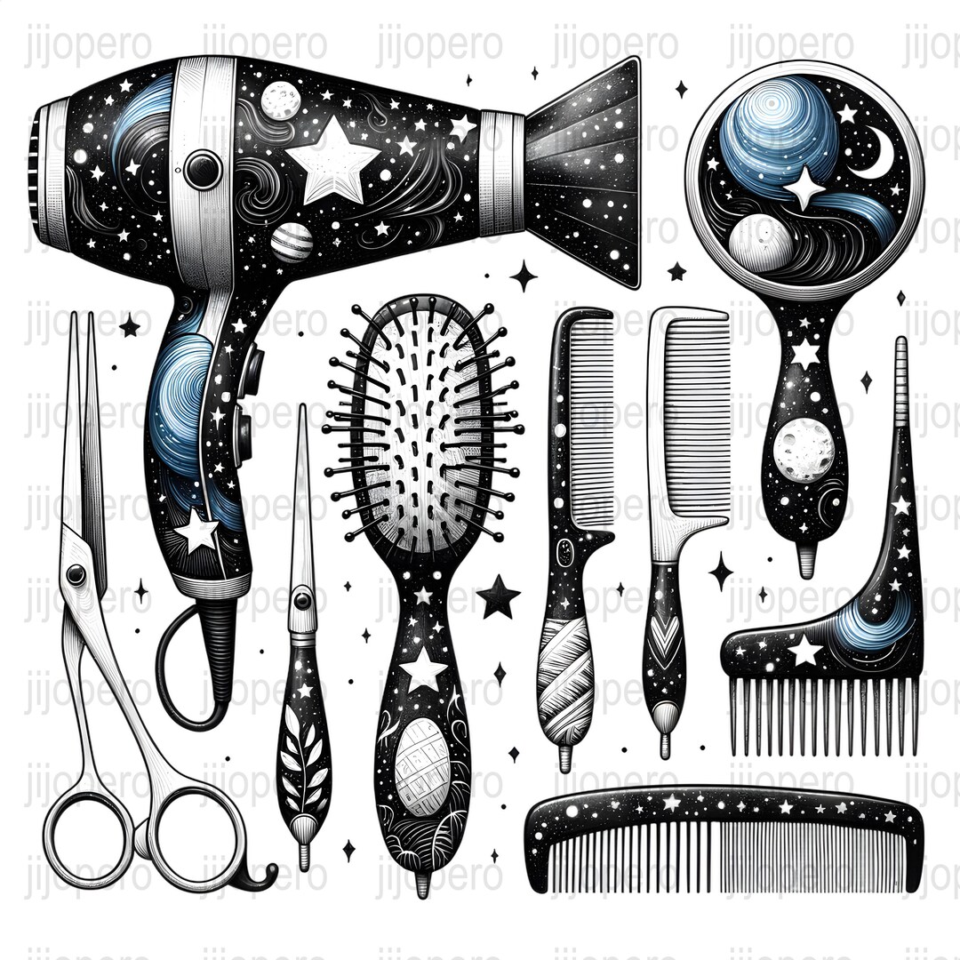 Celestial Salon Tools Printable, Starry Space Scissors and Combs PNG ...