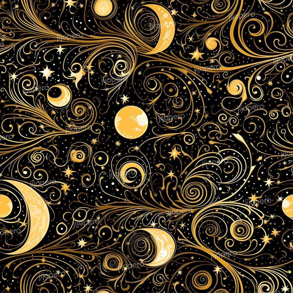 Moon Digital Paper Moon and Stars Seamless Patterns Commercial Use ...