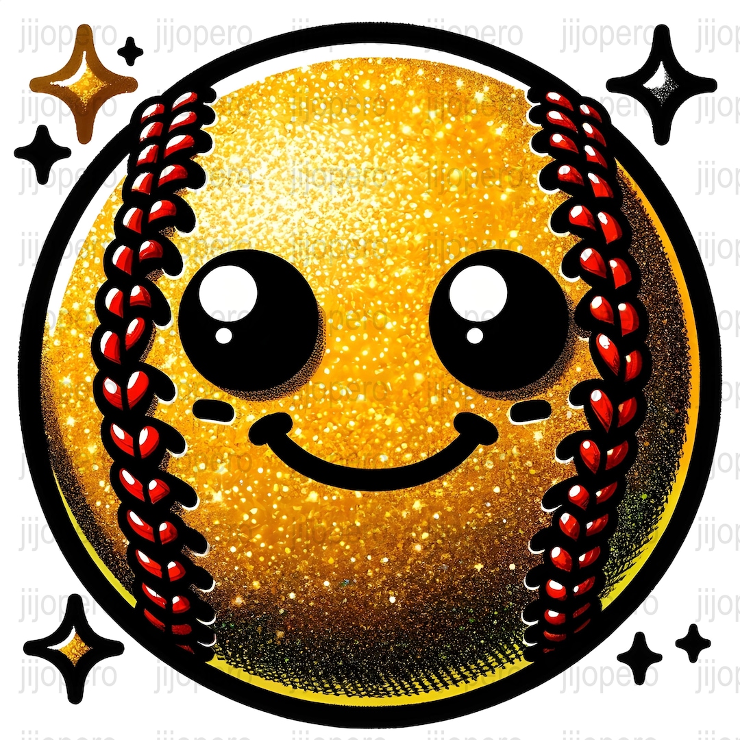 Cute Smiling Softball Baseball PNG, Digital Download, Sparkly Sports ...
