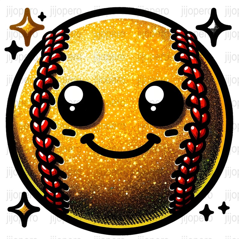 Cute Smiling Softball Baseball PNG, Digital Download, Sparkly Sports ...