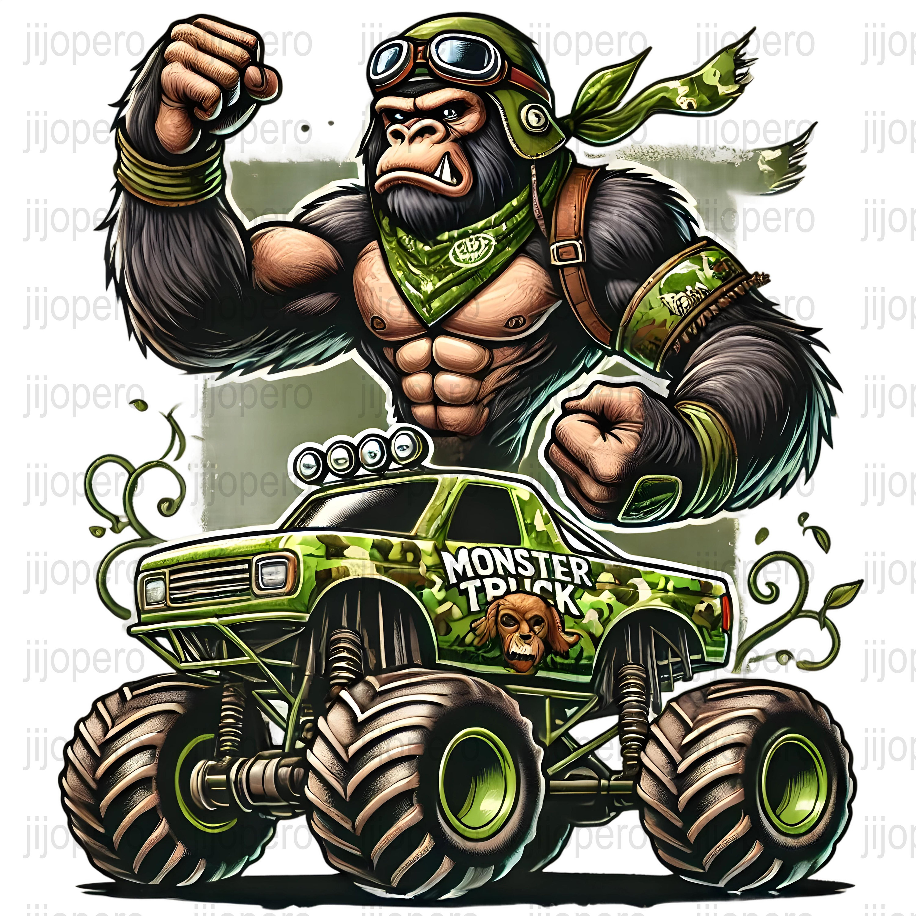 Gorilla Driving Monster Truck Digital Art Print PNG, Cool Animal ...