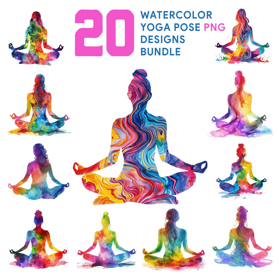 Colorful Yoga Pose Art PNG, Meditation Watercolor Print, Digital Yoga ...