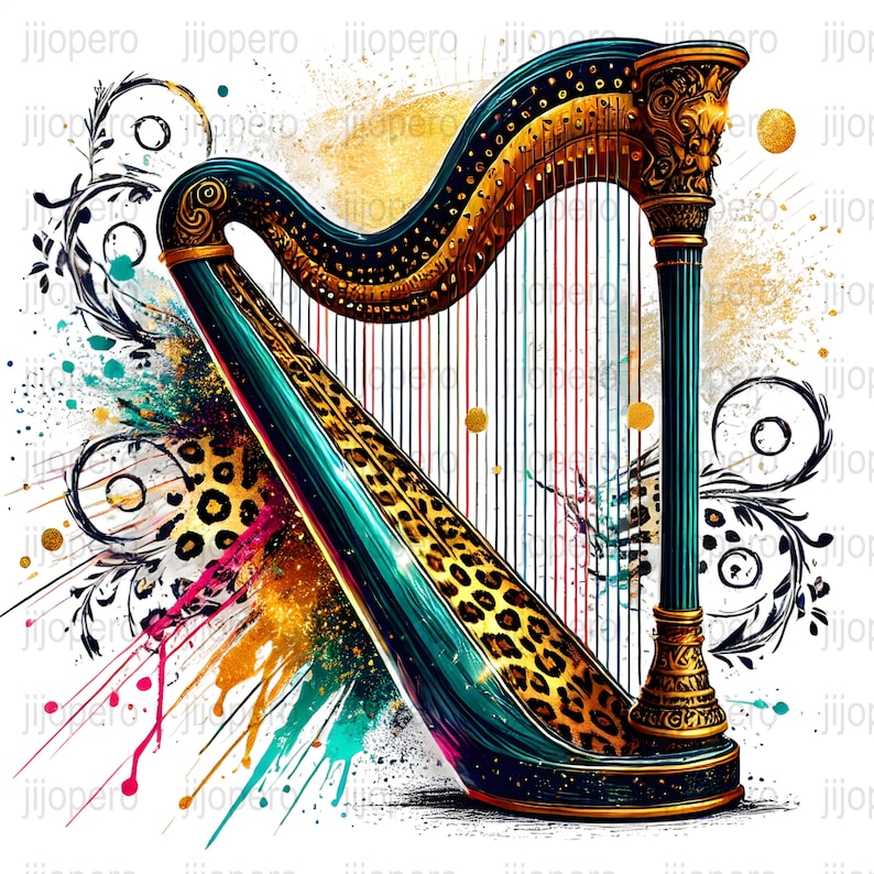 Colorful Harp Illustration PNG, Vibrant Abstract Musical Art, Digital ...