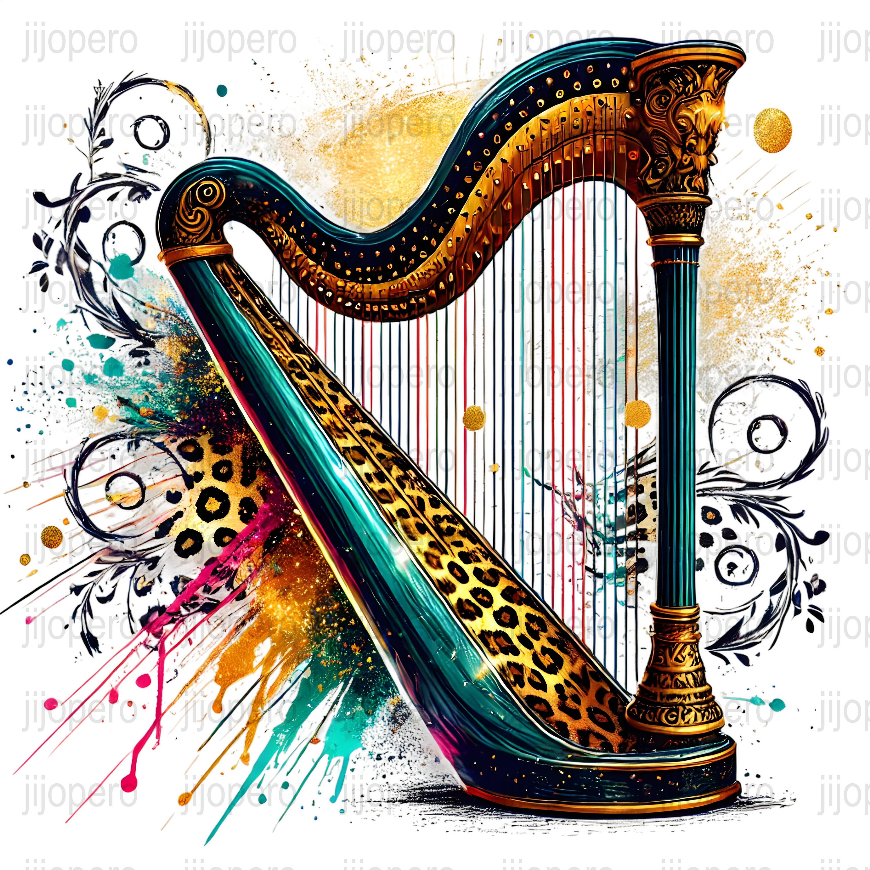 Colorful Harp Illustration PNG, Vibrant Abstract Musical Art, Digital ...