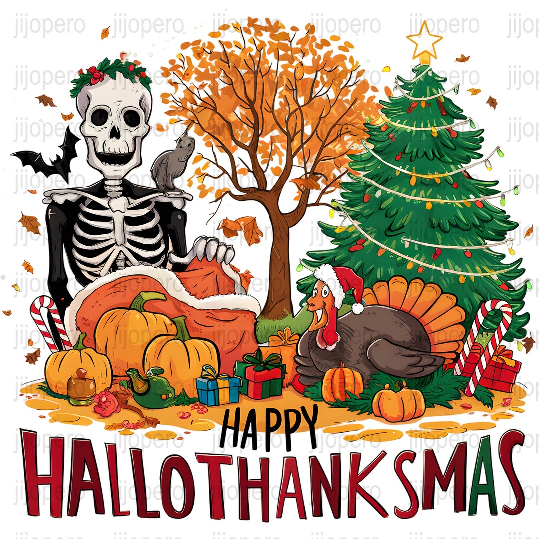 Halloween Thanksgiving Christmas Combo Clipart, Skeleton Pumpkin Turkey ...