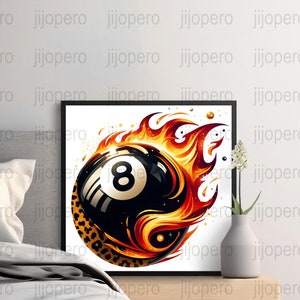 Flaming 8 Ball Digital Art PNG, Fiery Pool Billiard Ball, Vibrant Game ...