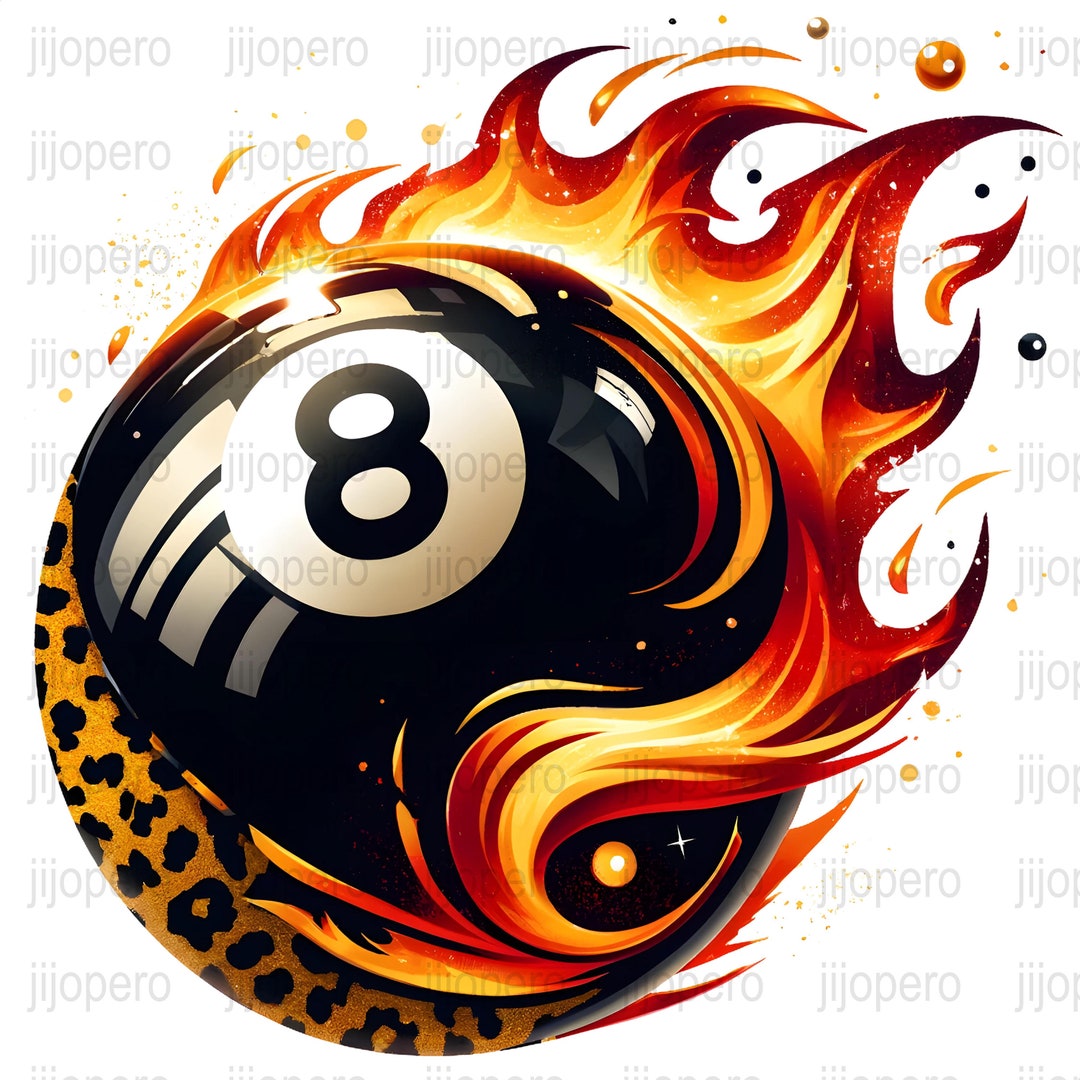 Flaming 8 Ball Digital Art PNG, Fiery Pool Billiard Ball, Vibrant Game ...
