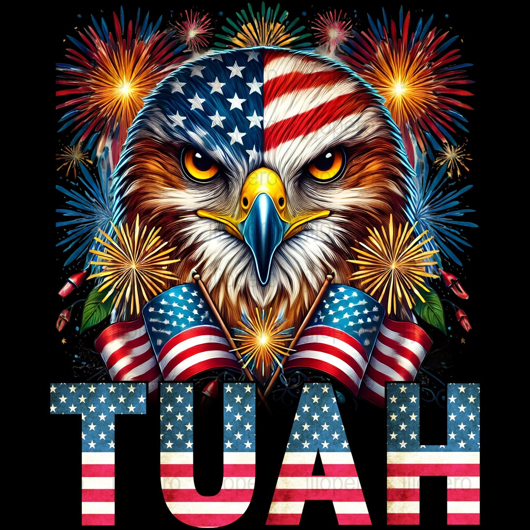Patriotic Hawk Tuah PNG, American Flag Eagle, Fireworks Background ...