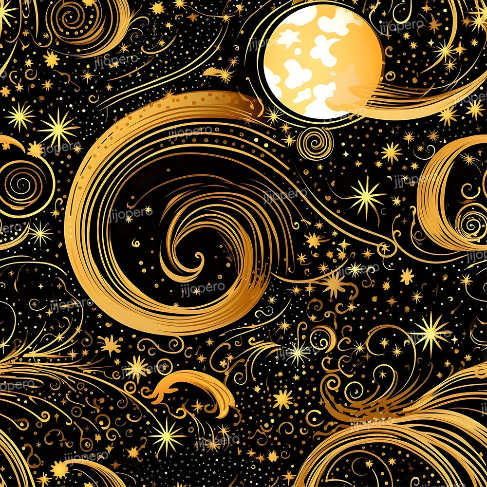 Moon Digital Paper Moon and Stars Seamless Patterns Commercial Use ...