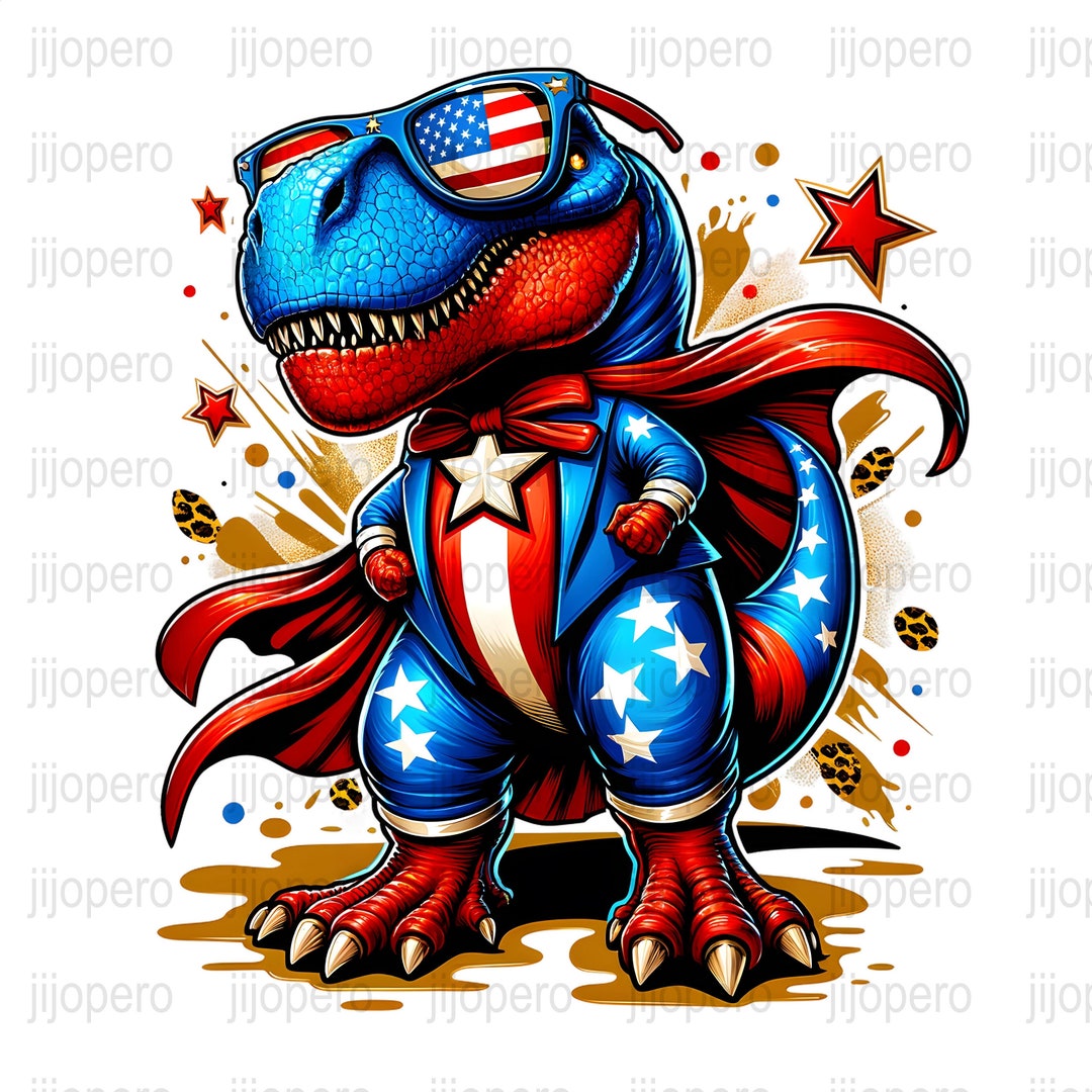 Patriotic Dinosaur PNG, 4th of July Digital Download, T-rex USA Flag ...