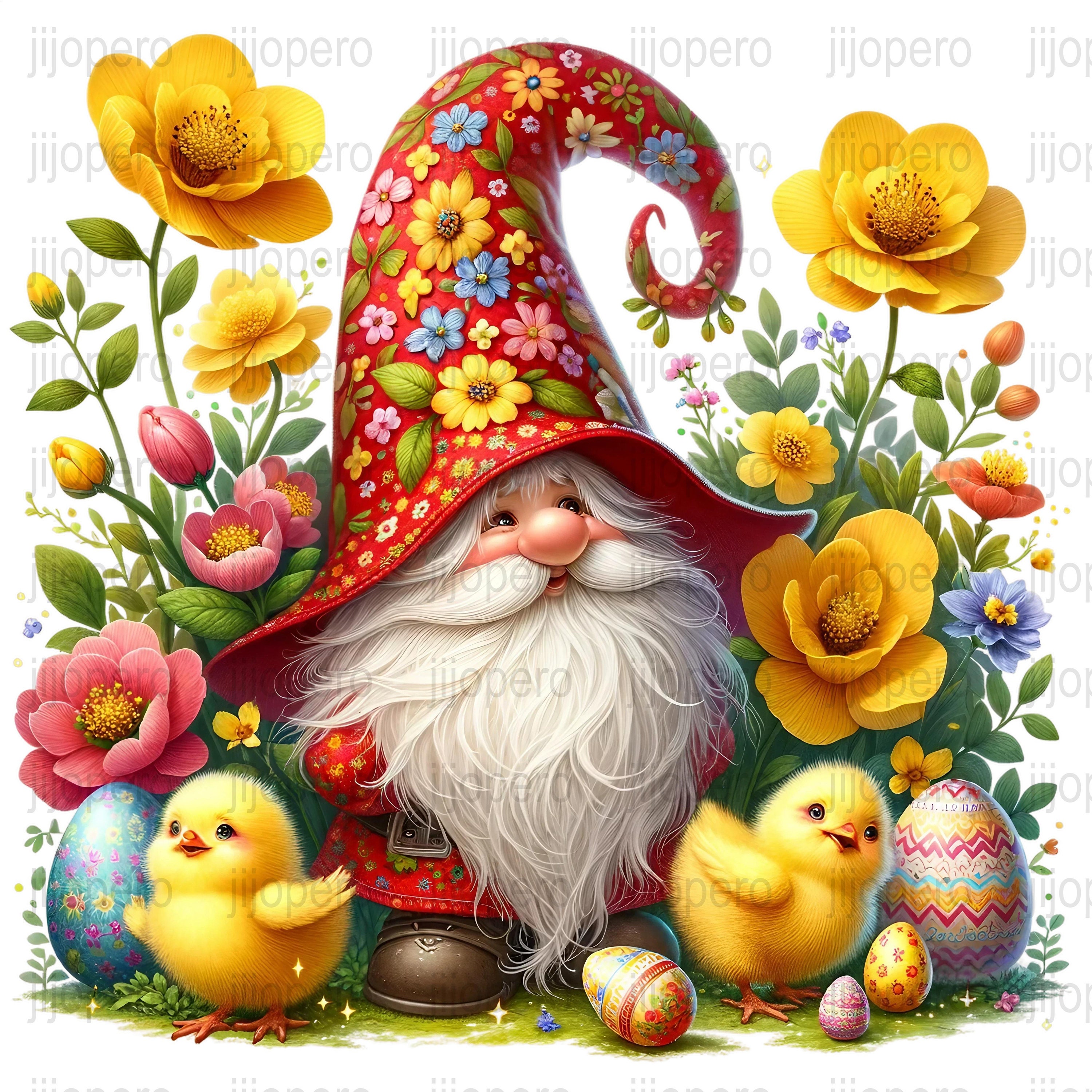 Printable Easter Gnome PNG, Spring Decor Digital Download, Floral Gnome ...