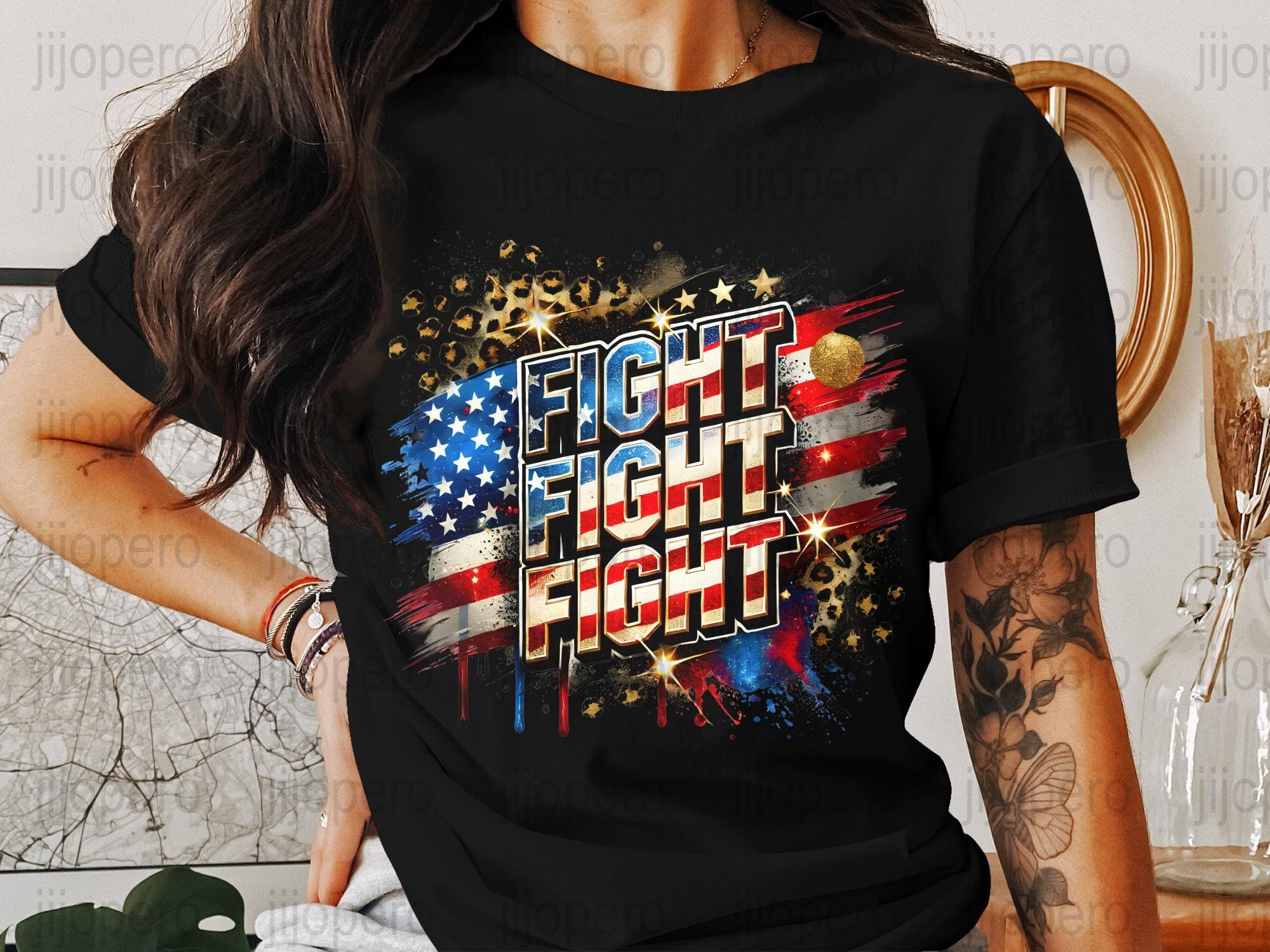Fight Fight Fight PNG, Patriotic USA Flag Design With Stars and Glitter ...