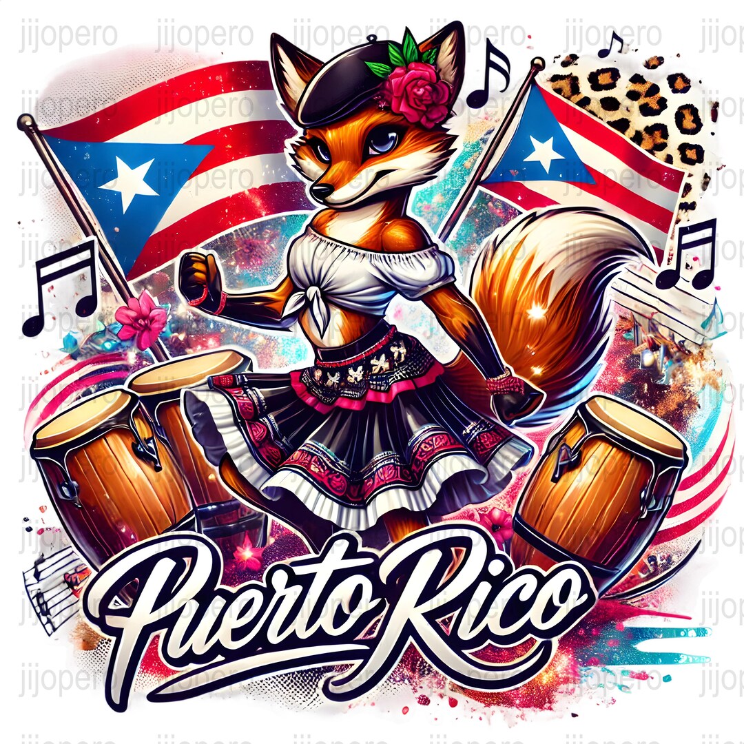 Puerto Rico Fox Digital Art, Colorful Salsa Music Themed PNG, Puerto ...