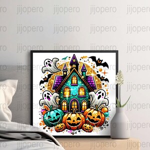 Haunted House Digital Print, Halloween Clipart PNG, Spooky Ghosts ...