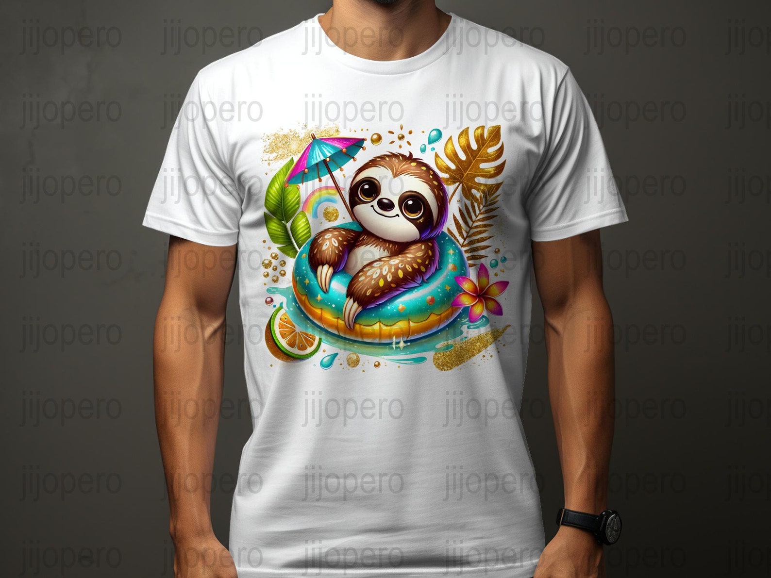 Summer PNG Sloth on Tropical Donut Float, Cute Digital Clipart, Beach ...