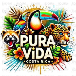 Colorful Costa Rica PNG Art, Pura Vida Toucan, Leopard and Raccoon ...