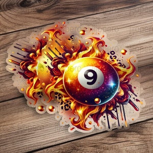 Billiard Pool Ball 9 Art, Digital Download, Pool Billiard PNG, Fireball ...