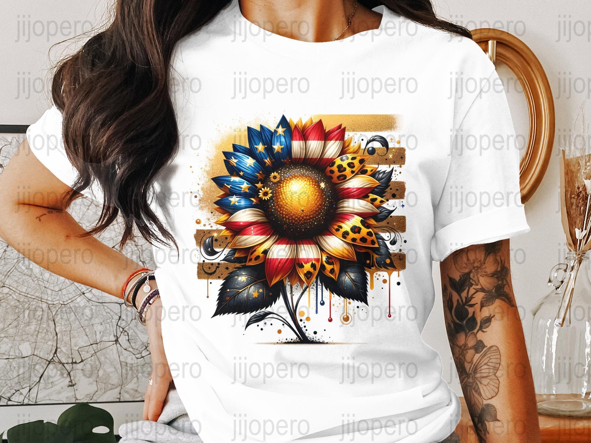 4th of July PNG, American Flag Sunflower, Patriotic Sunflower Art, USA ...