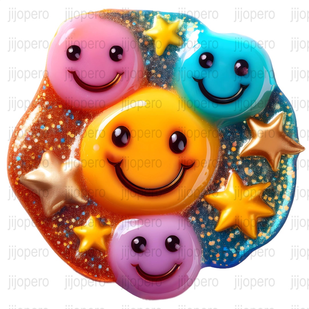 Slime PNG, Cute Smiley Faces Digital Download, Colorful Happy Faces ...