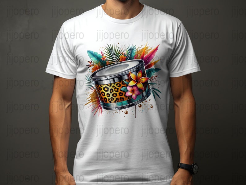 Tropical Drum Print PNG, Exotic Flowers and Leopard Print, Colorful ...