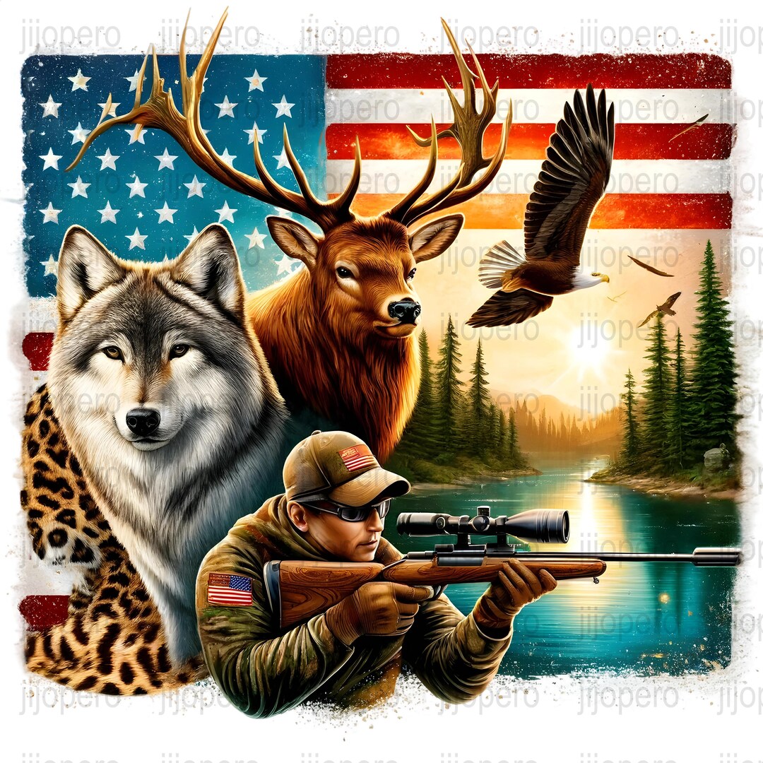 Patriotic Hunting Digital Art PNG, Wildlife and Nature With American ...