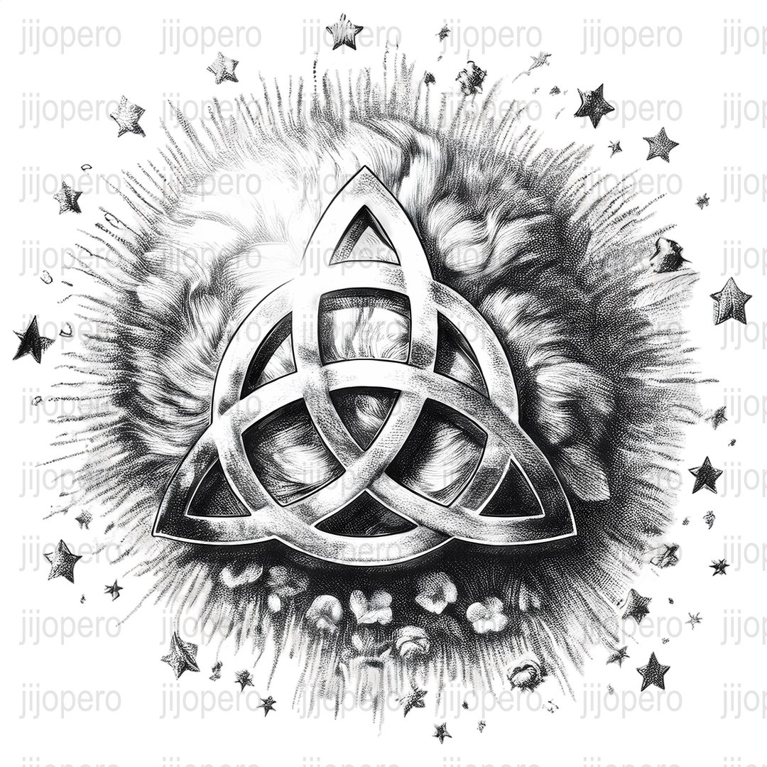 Celtic Triquetra Knot Digital Art, Mystical Pagan Symbol, Black and ...