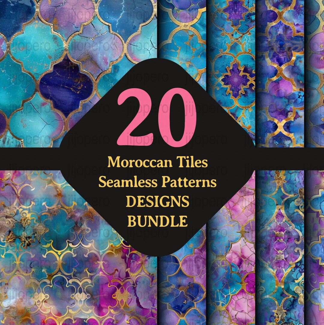 Bundle PNG Moroccan Tiles Digital Paper Pack, Scrapbooking Background ...