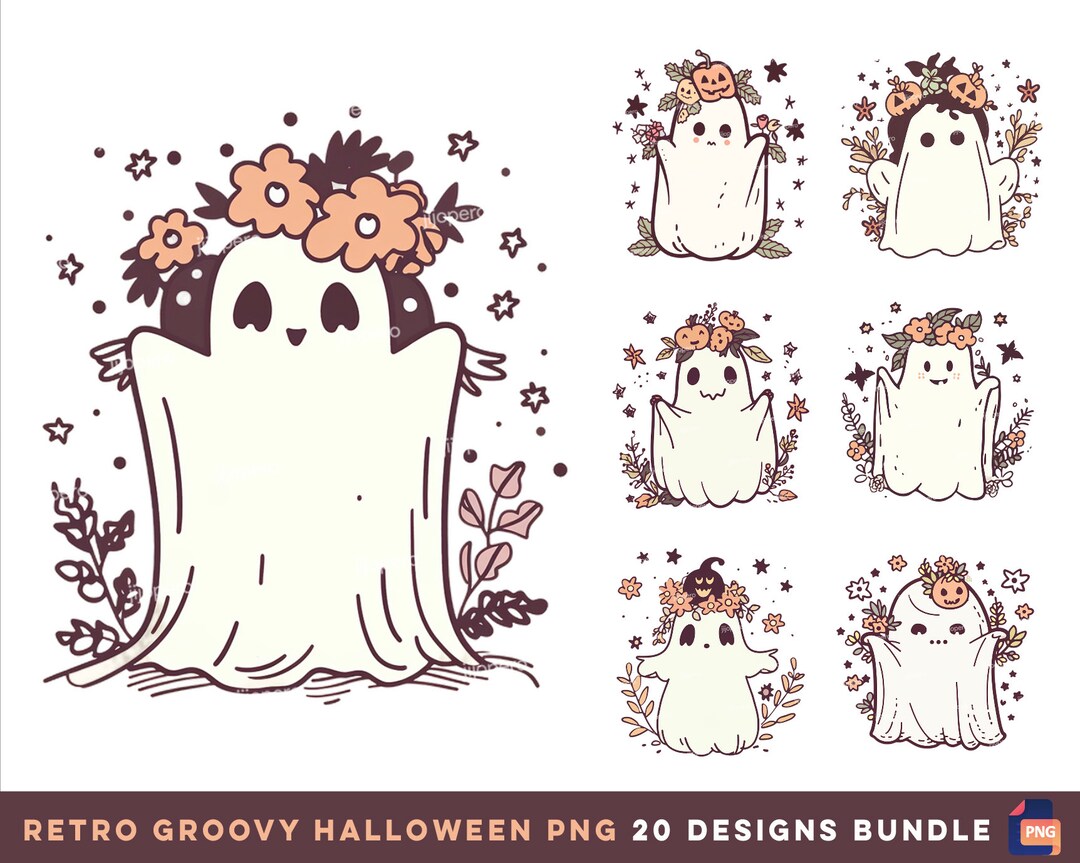 Retro Halloween Png Cute Ghost Pumpkin Png Ghost Png Hippie Sublimation ...