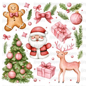 Christmas PNG Watercolor Clipart, Santa Claus, Reindeer, Gingerbread ...