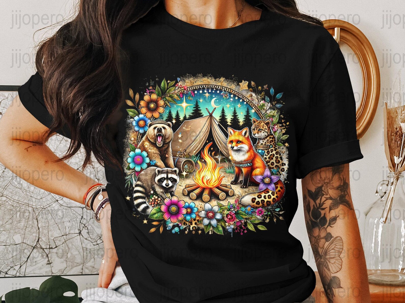 Woodland Animals PNG, Camping Scene Digital Art, Campfire Night ...