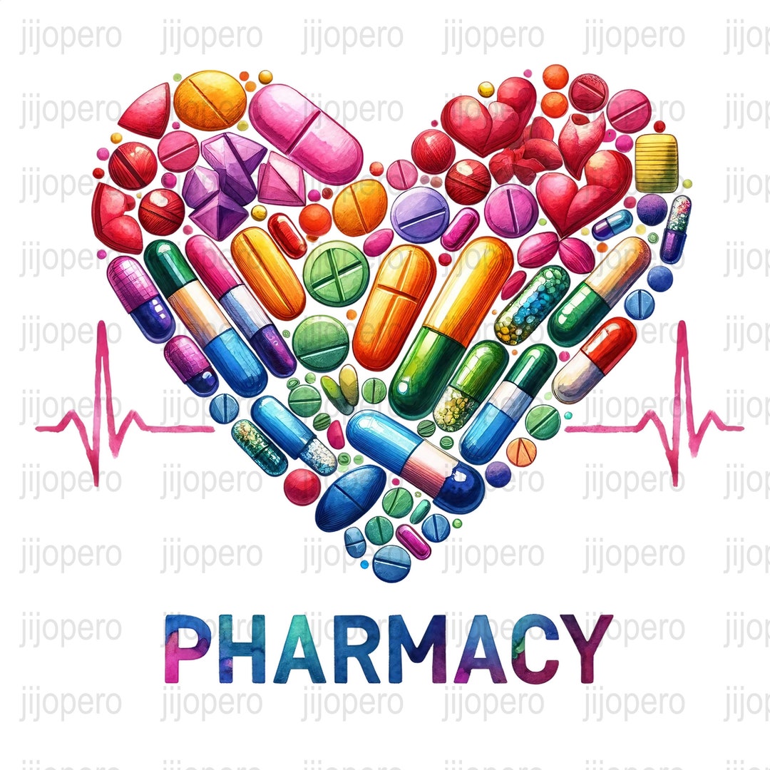 Colorful Pharmacy Art PNG, Heart-shaped Medical Illustration, Digital ...
