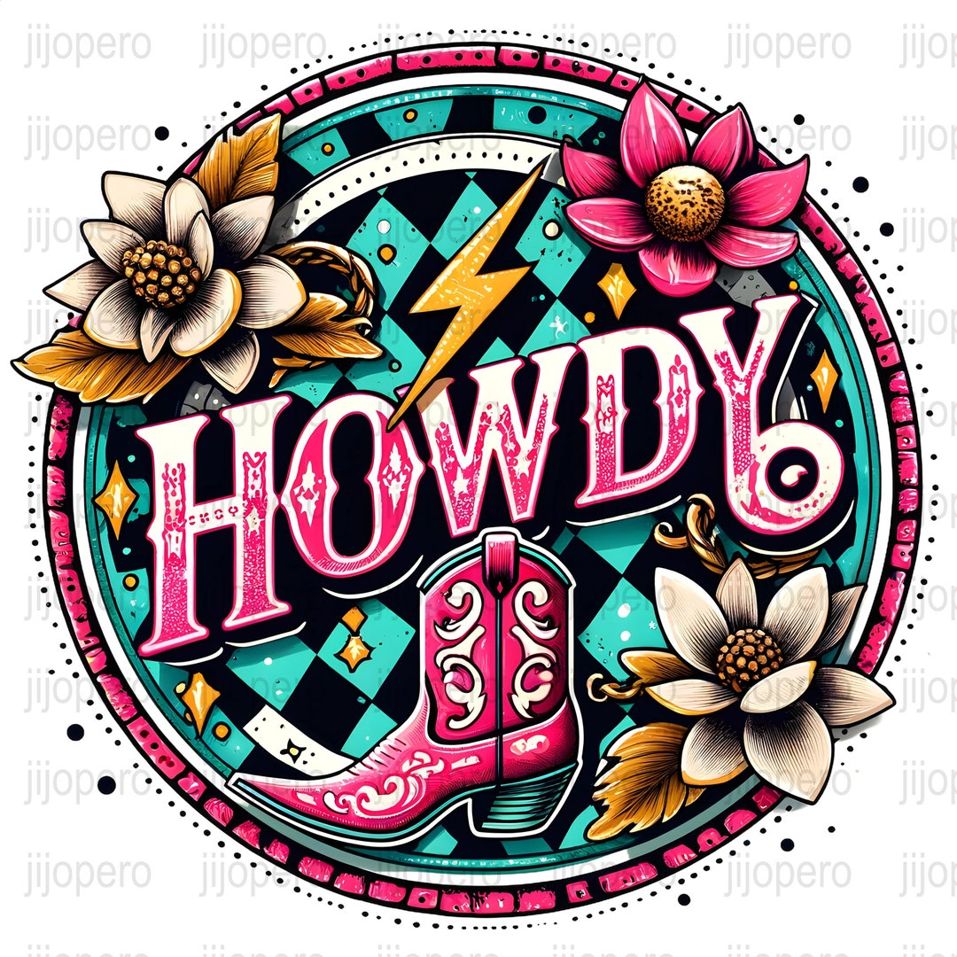 Western Howdy Digital PNG, Cowboy Boot Floral Artwork, Country Style ...