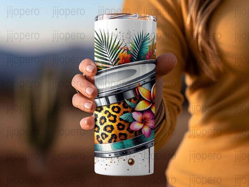 Tropical Drum Print PNG, Exotic Flowers and Leopard Print, Colorful ...