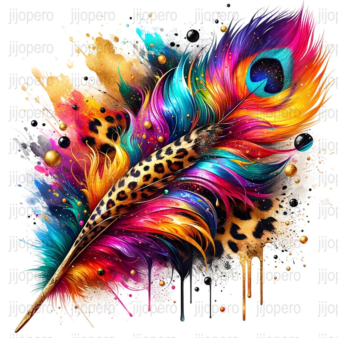 Colorful Feather Art PNG, Vibrant Digital Download, Home Decor Wall Art ...