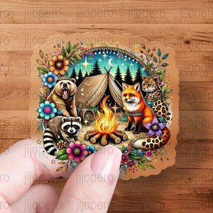 Woodland Animals PNG, Camping Scene Digital Art, Campfire Night ...