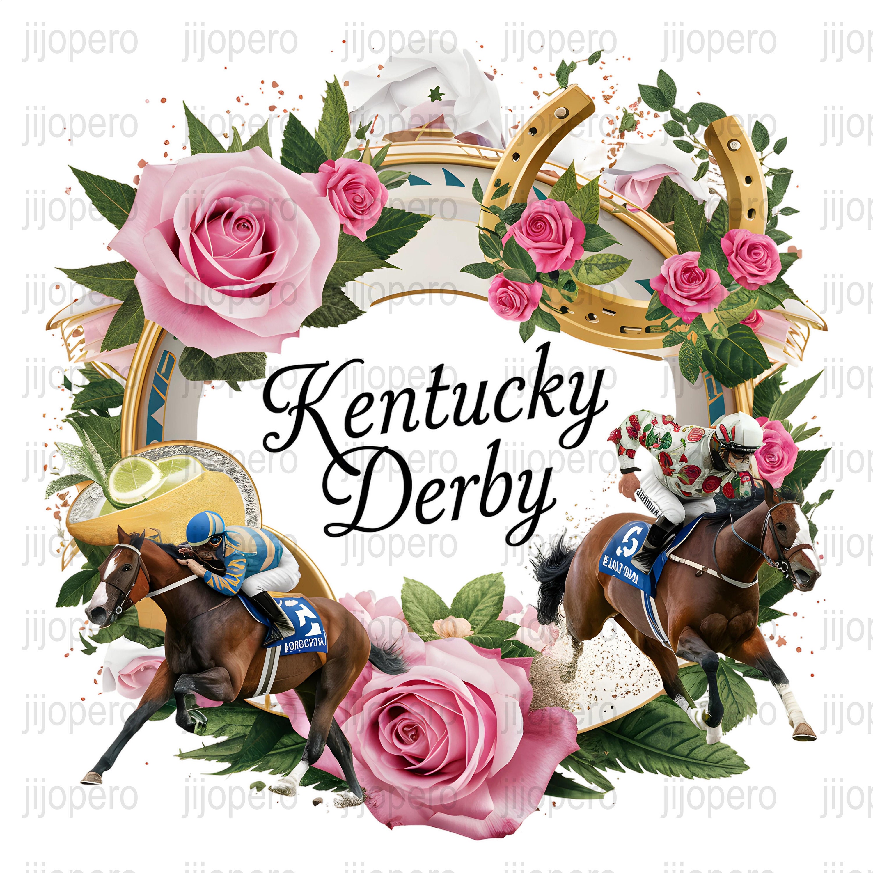 Kentucky Derby Digital Art PNG, Horse Racing Print, Floral Roses ...