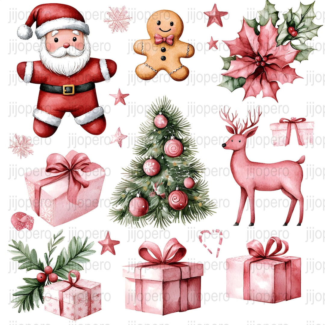 Christmas PNG, Watercolor Christmas Clipart, Holiday Digital Download ...