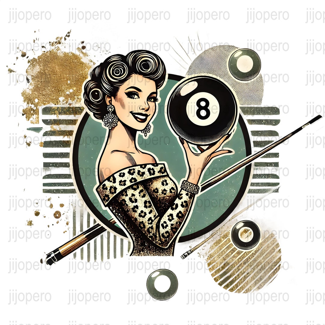 Pool Billiard Pin up PNG Vintage Retro Style Art Digital Download Decor, Fun Billiards Poster ...