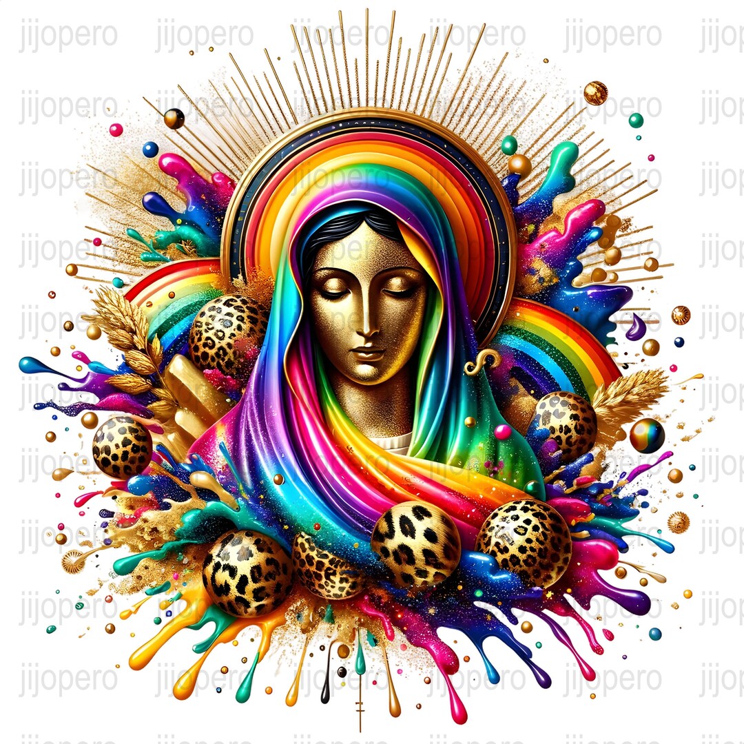 Colorful Virgin Mary Artwork, Digital Print, Religious PNG Download ...