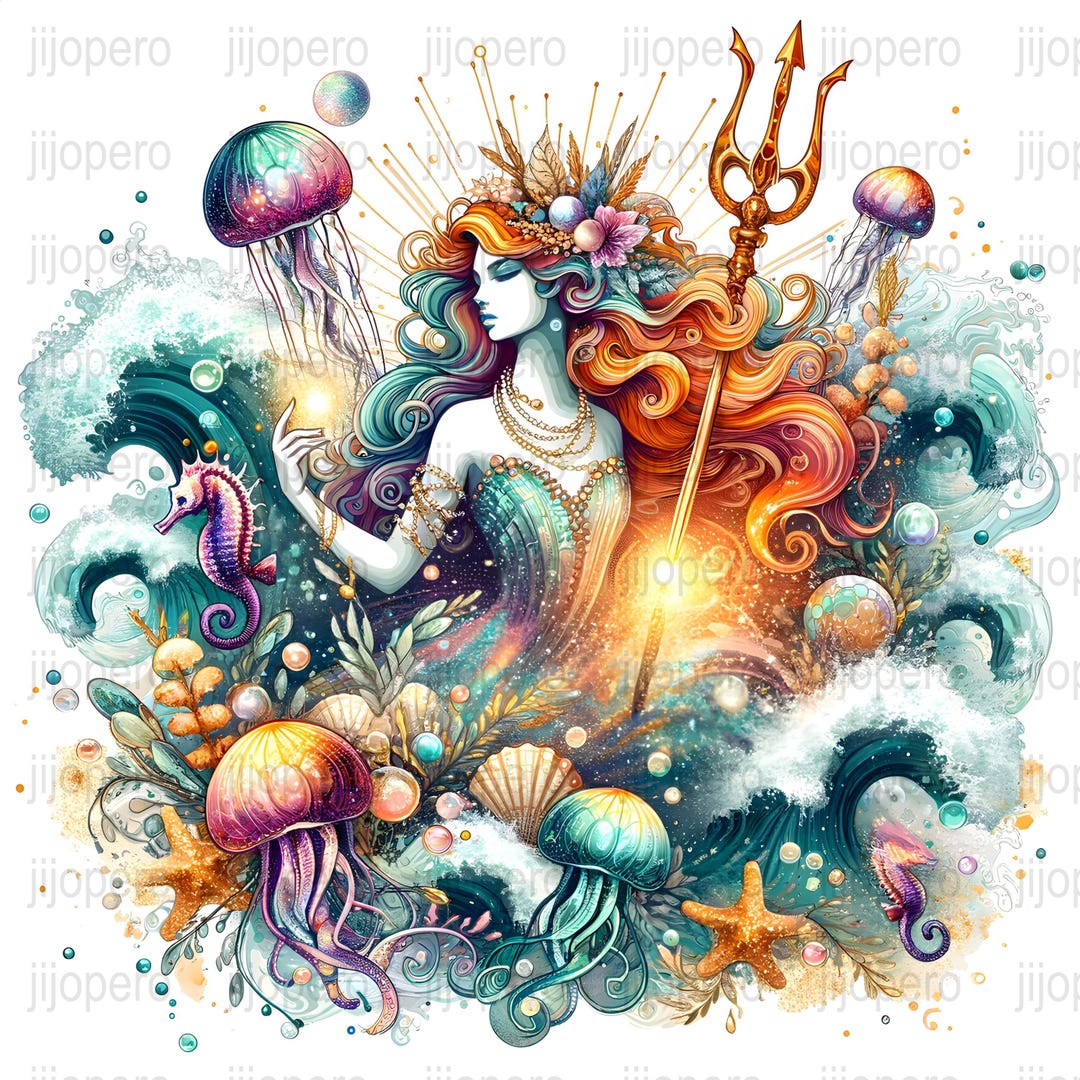 Underwater Goddess Digital Art Print, Ocean Queen Illustration ...