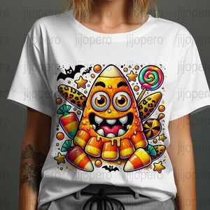 Halloween Candy Corn Monster Digital Art PNG, Colorful Spooky Printable ...