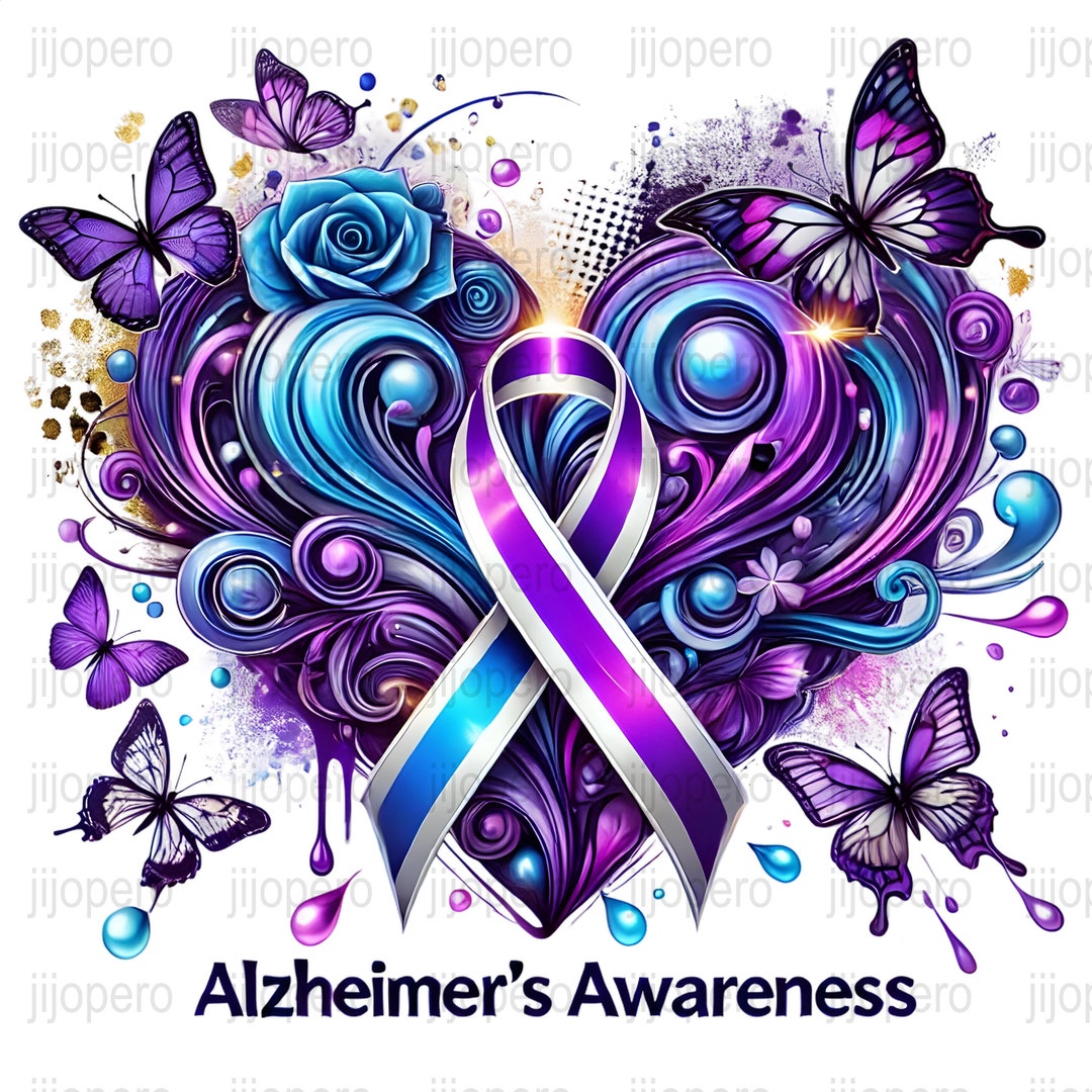 Alzheimer's Awareness Digital Art, Purple Ribbon Heart, Butterfly Decor ...