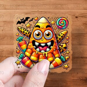 Halloween Candy Corn Monster Digital Art PNG, Colorful Spooky Printable ...